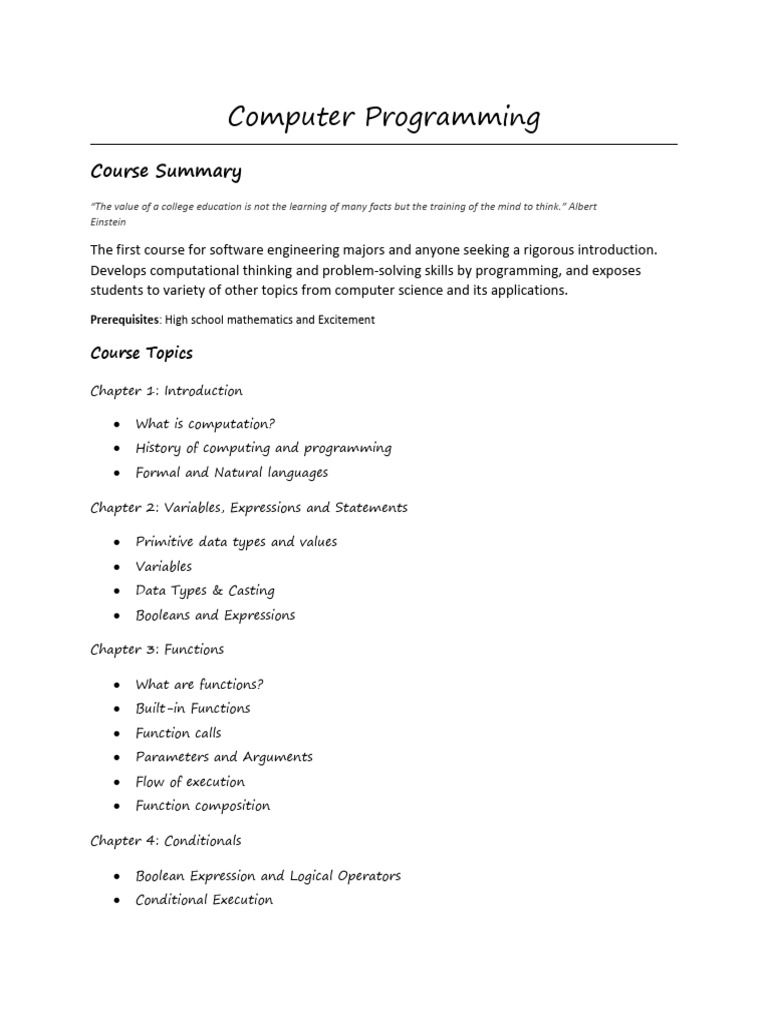 Syllabusfundamentals Of Computer Science And Programming Pdf Control Flow Computer