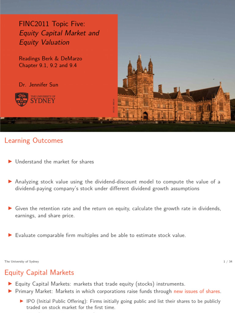 Lecture 5 Equity Capital Market and Equity Valuation | PDF | Stocks | Stock Exchange