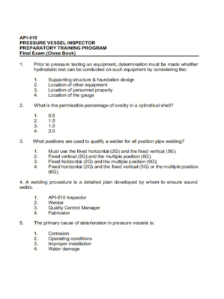 API-510 - Mock-Up Questionaire 2023 | PDF