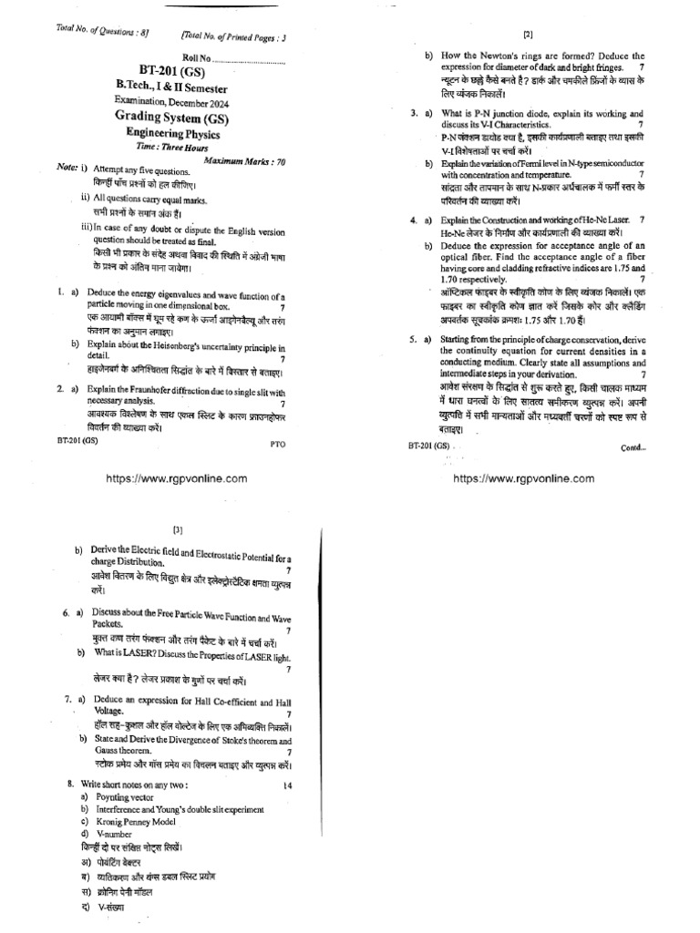 BT 201 Engineering Physics Dec 2024 | PDF