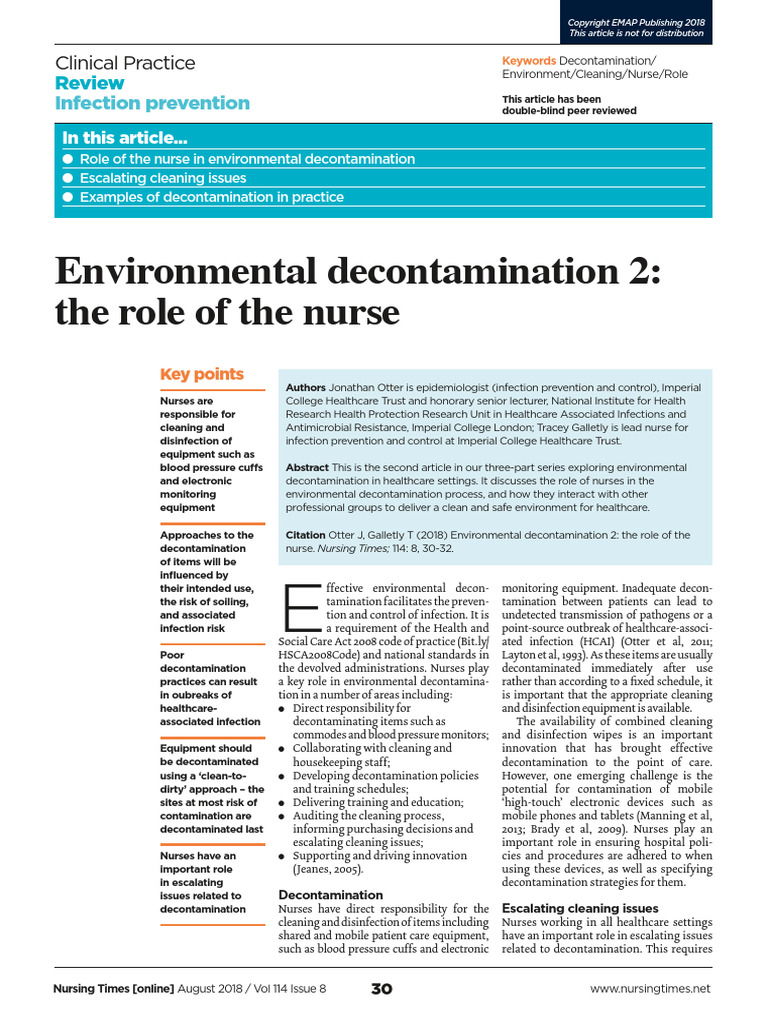 Environmental Decontamination 2 The Role of The Nurse | PDF | Hospital ...