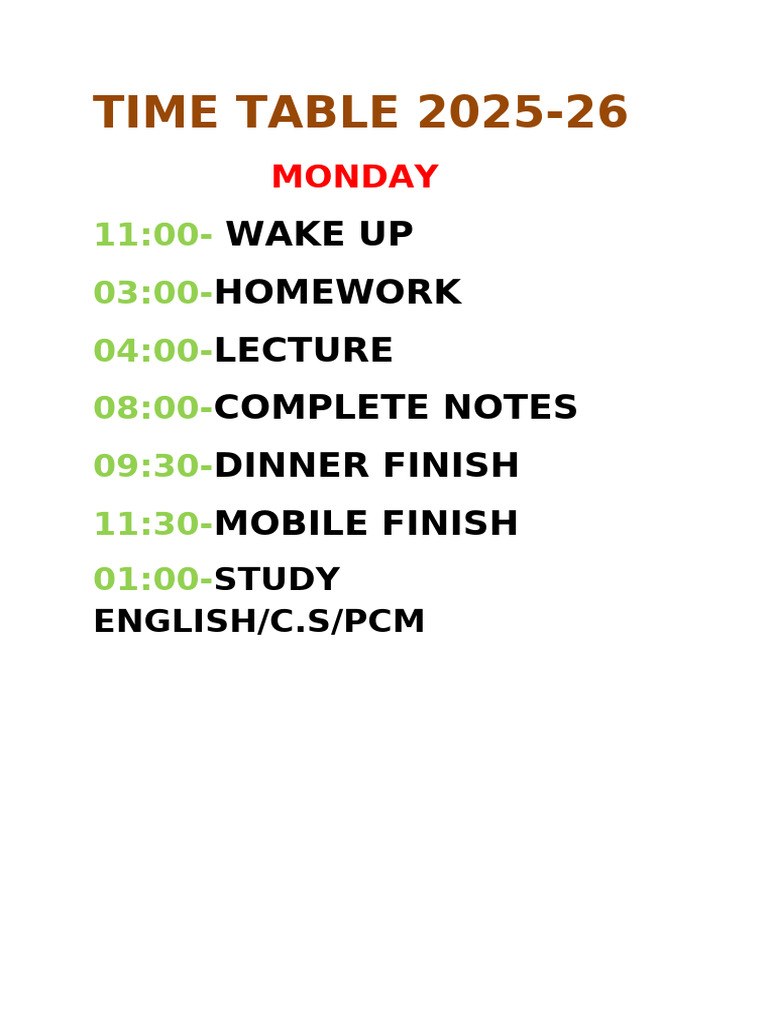 Time Table 2025 | PDF