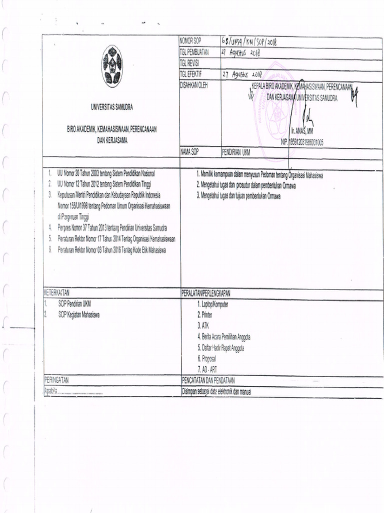 SOP Pendirian UKM | PDF