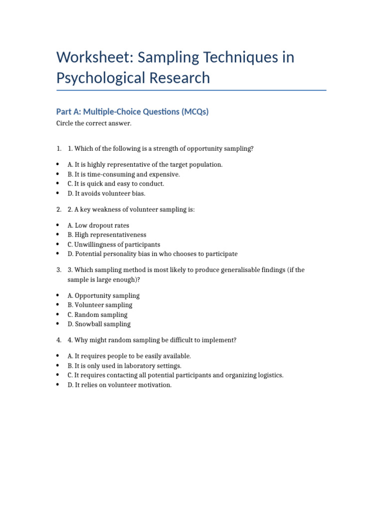 Sampling Techniques Worksheet | PDF