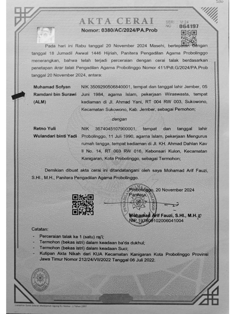 Akta Cerai Ramdani | PDF