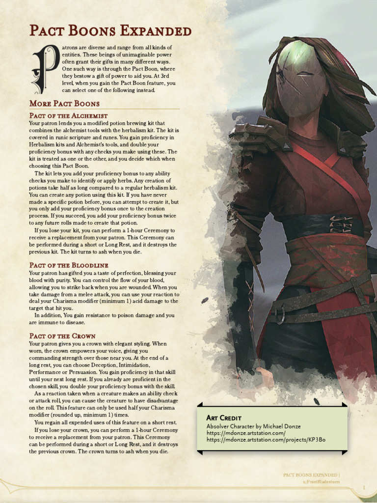 Expanded Pact Boons for Warlocks | PDF