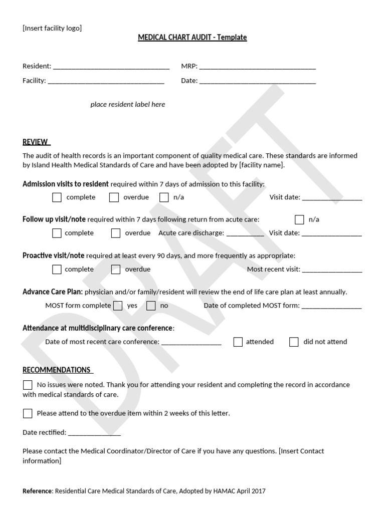 DRAFT Medical Chart Audit Form | PDF