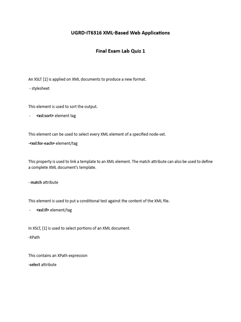 XML-BASED Final Quiz and Lab | PDF | Xml | Xml Schema