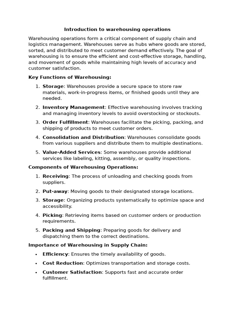 Introduction To Warehousing Operations | PDF | Warehouse | Supply Chain