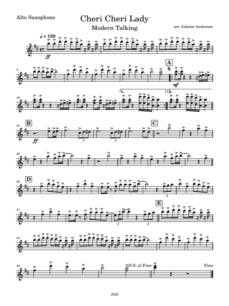 Cheri Cheri Lady-Alto - Saxophone | PDF