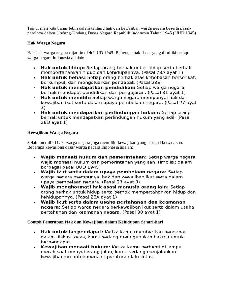 Hak dan Kewajiban Warga Negara Indonesia | PDF