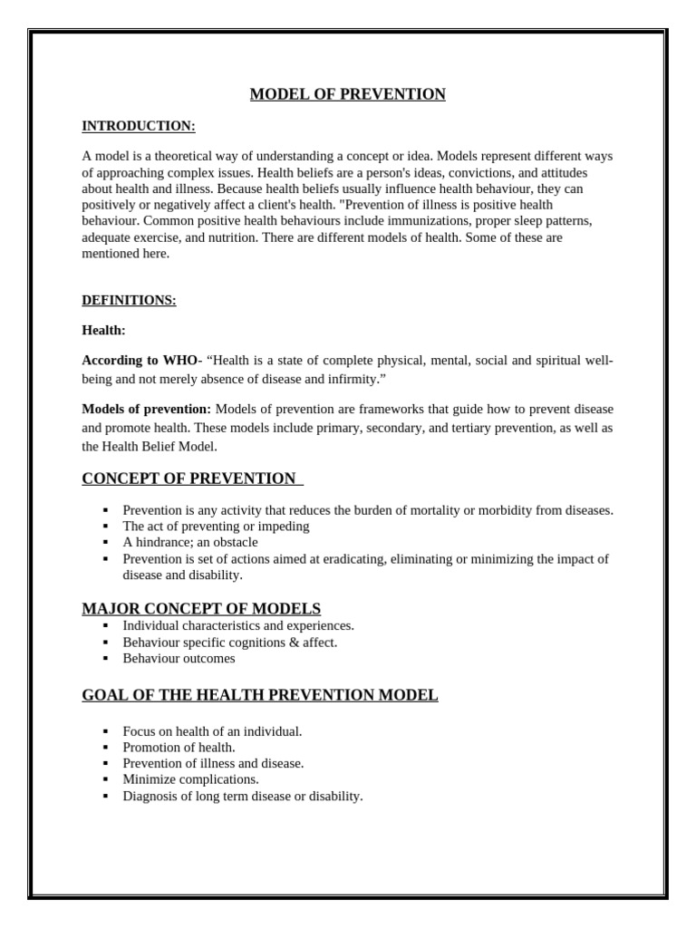 Health Prevention Models Explained | PDF | Mental Health | Preventive ...