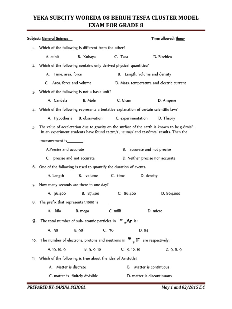 Grade 8 General Science Exam | PDF | Stratosphere | Atmosphere