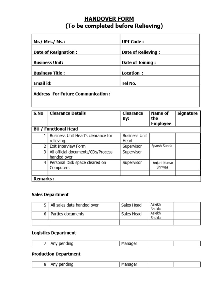 Clearance Handover Form | PDF | Computing