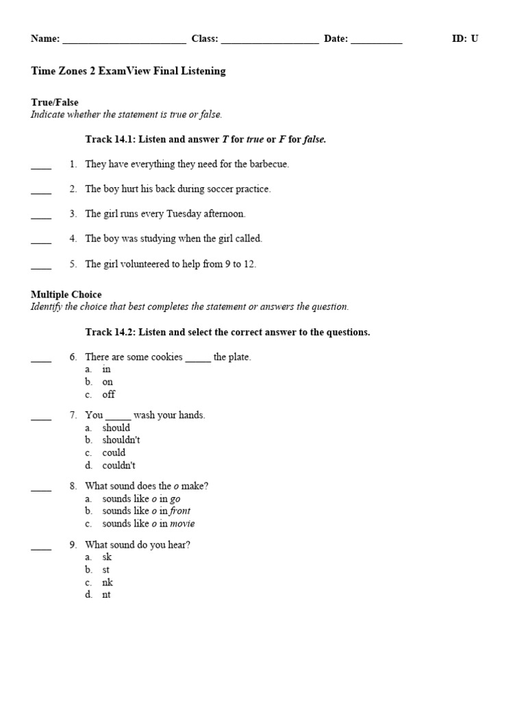 ExamView - TZ2 Final Listening-Đã G P | PDF | Andes | Question