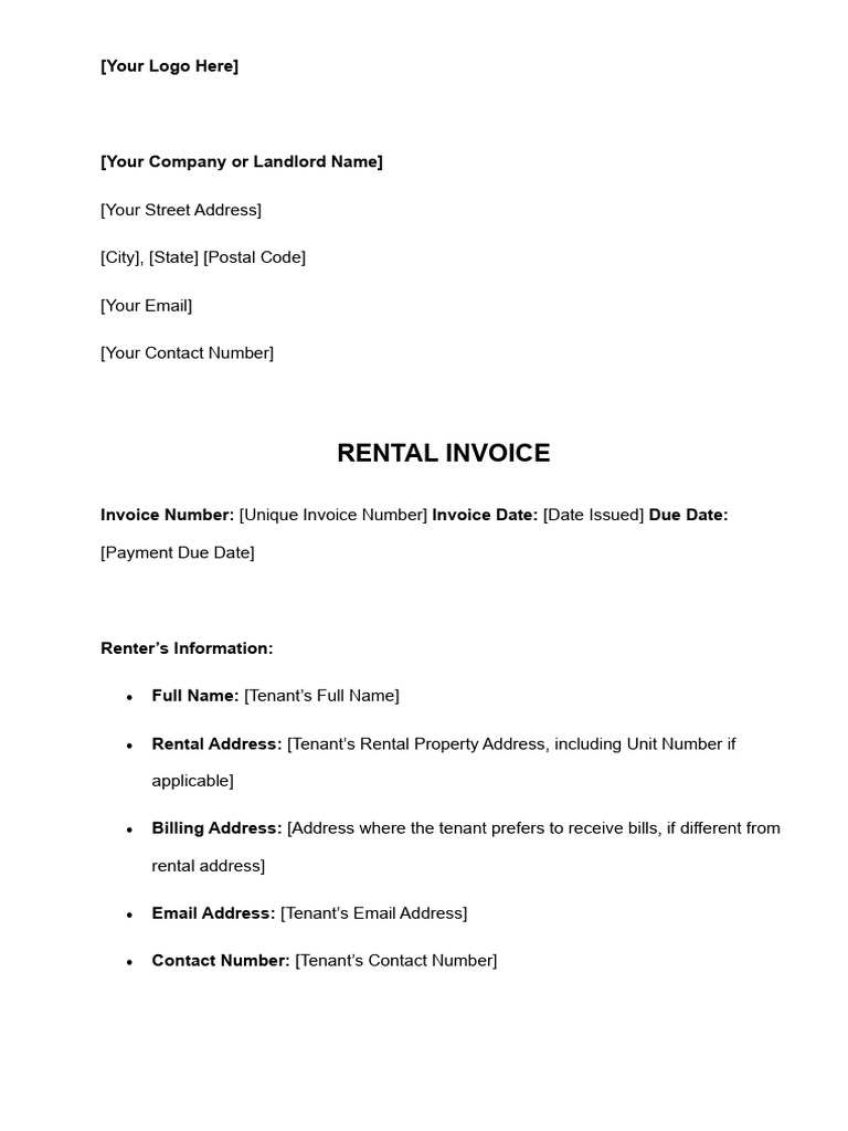 Rental Invoice PDF Template | PDF