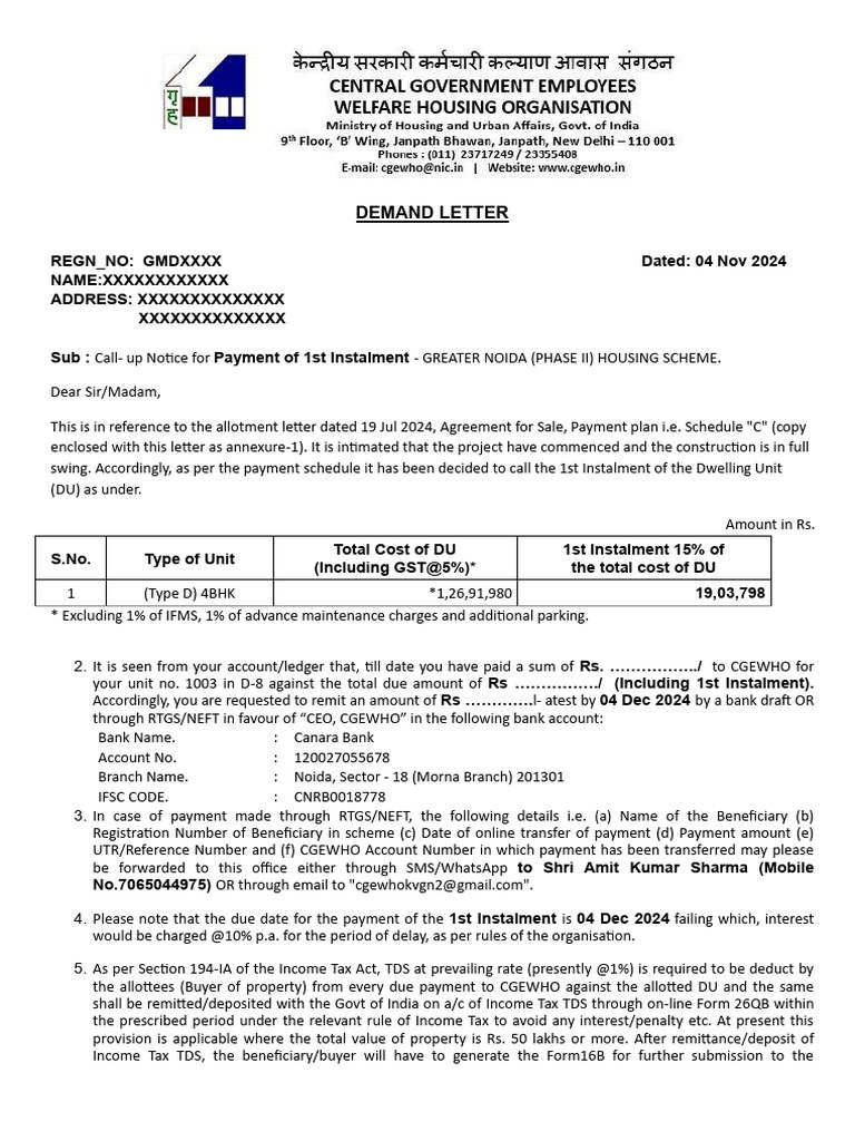 GR Noida2 1st Demand Letter Sample | PDF | Taxes | Economies