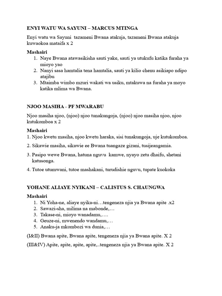 Maneno Nyimbo | PDF