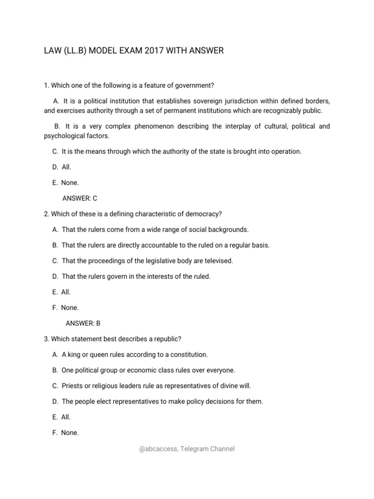 2017 LL.B Law Model Exam Answers | PDF