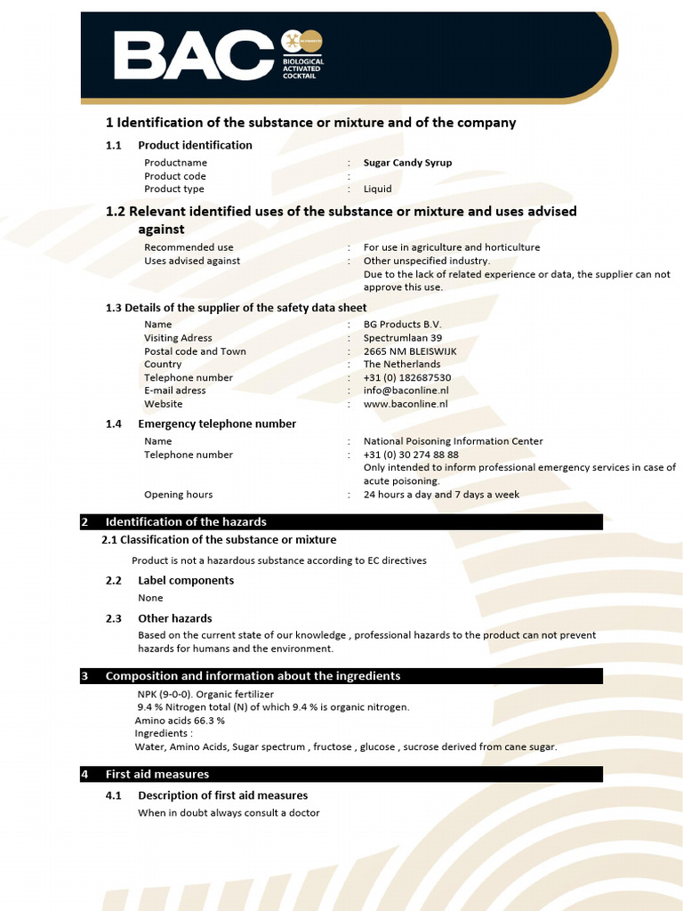 MSDS Sugar Candy Surup en | PDF | Sucrose | Occupational Safety And Health