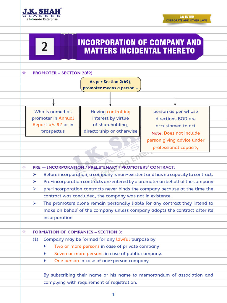Chapter 2 - Incorporation of Company and Matters Incidental Thereto ...