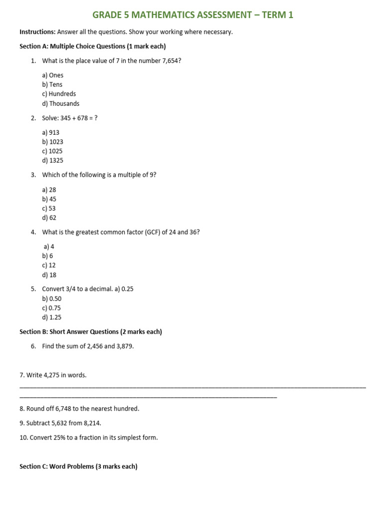 Grade 5 Term 1 Assessments Overview | PDF | Agriculture | Water