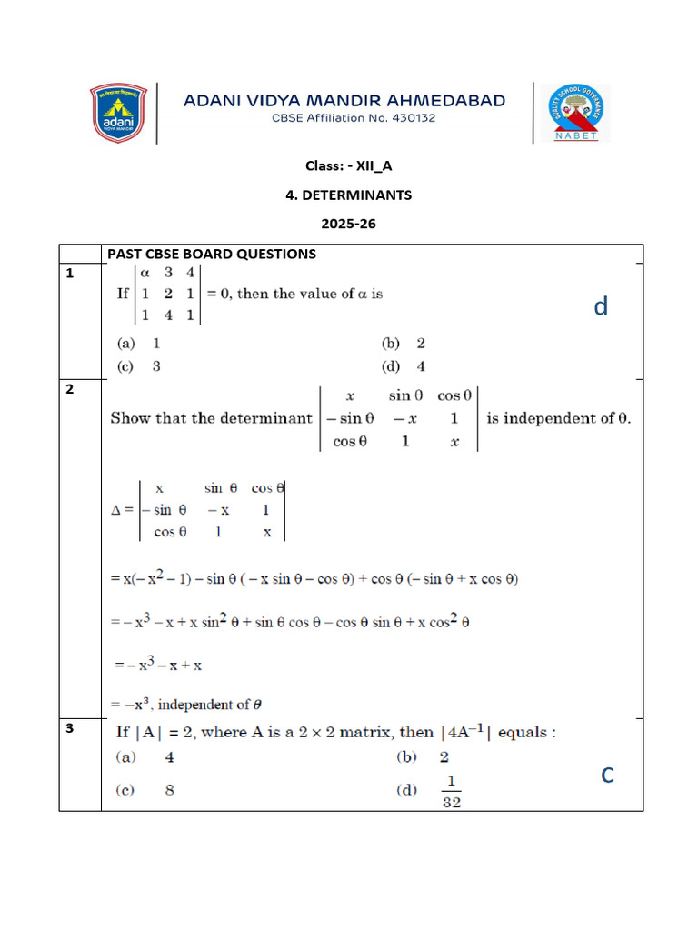 CBSE Class 12 Determinants Guide | PDF