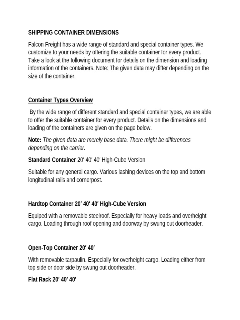 Shipping Container Dimensions | PDF