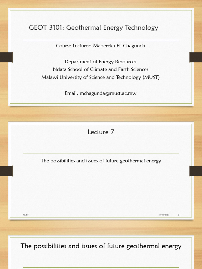 Lecture 7 Geot 3101 - 042025 | PDF | Geothermal Energy | Energy Technology
