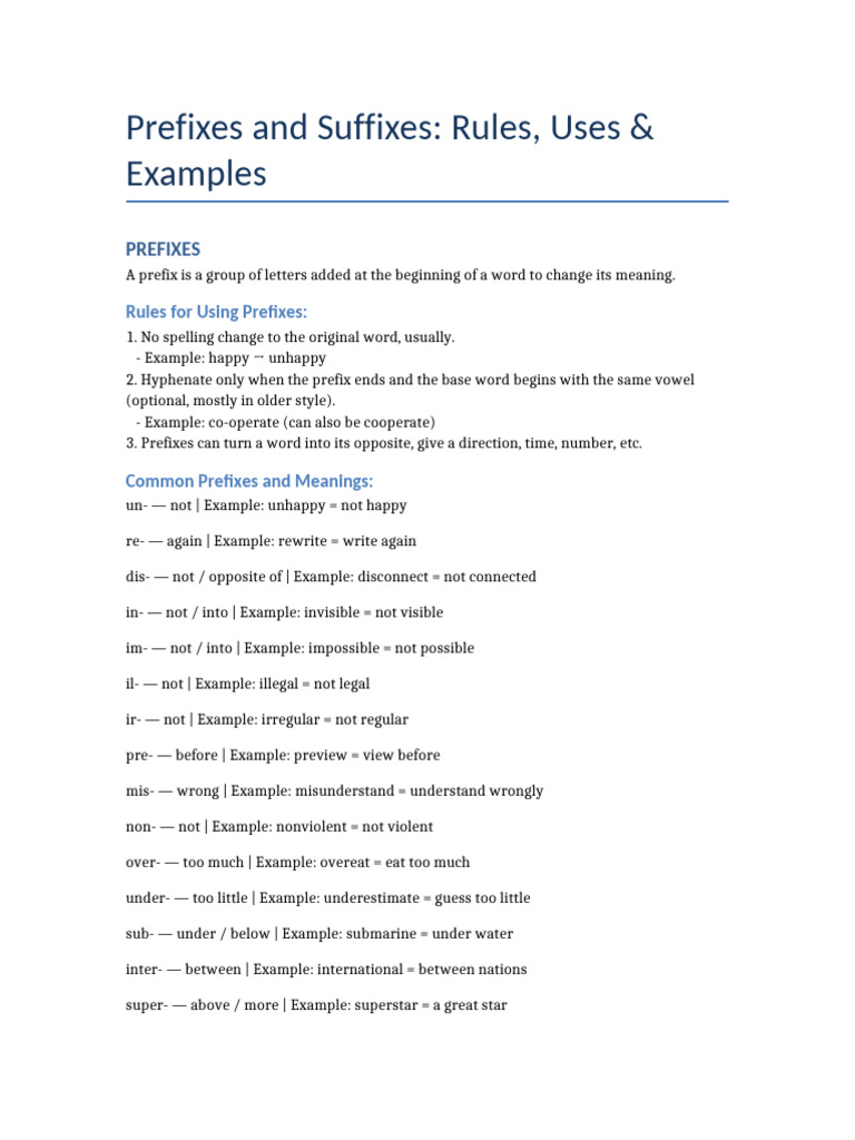 Prefixes Suffixes Rules Examples Shima | PDF | Linguistic Morphology ...