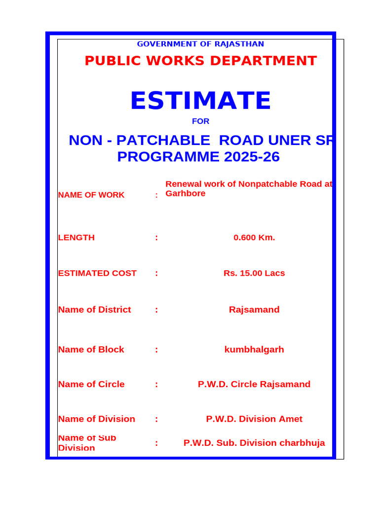 SR Programme 25-26 Garhbore-1 | PDF | Road Surface | Road
