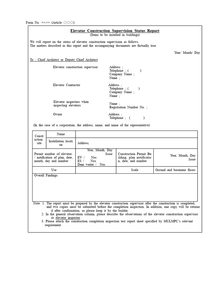 Elevator Construction Supervision Report | PDF | Elevator