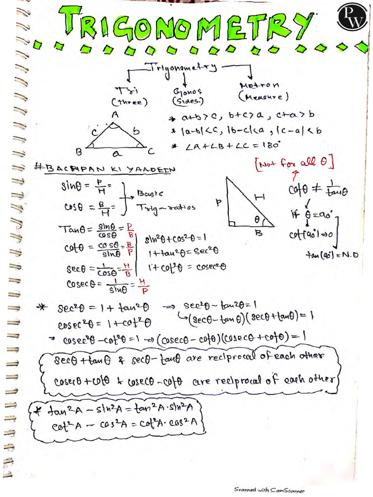 Trigonometry Handwritten Notes PDF | PDF