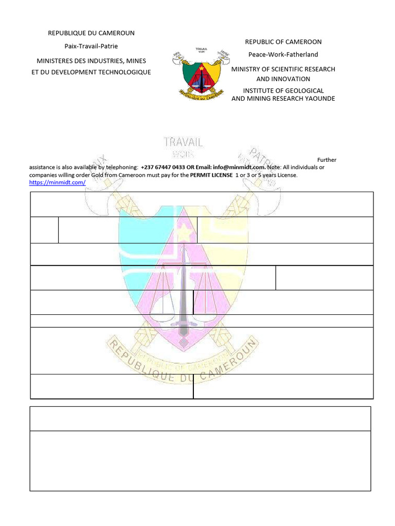 Gold Export License Application Form | PDF | Cameroon
