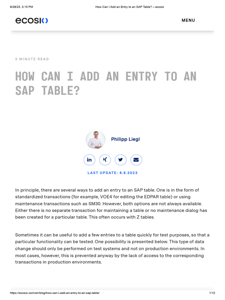 Adding Entries to SAP Tables Guide | PDF | Information Technology ...