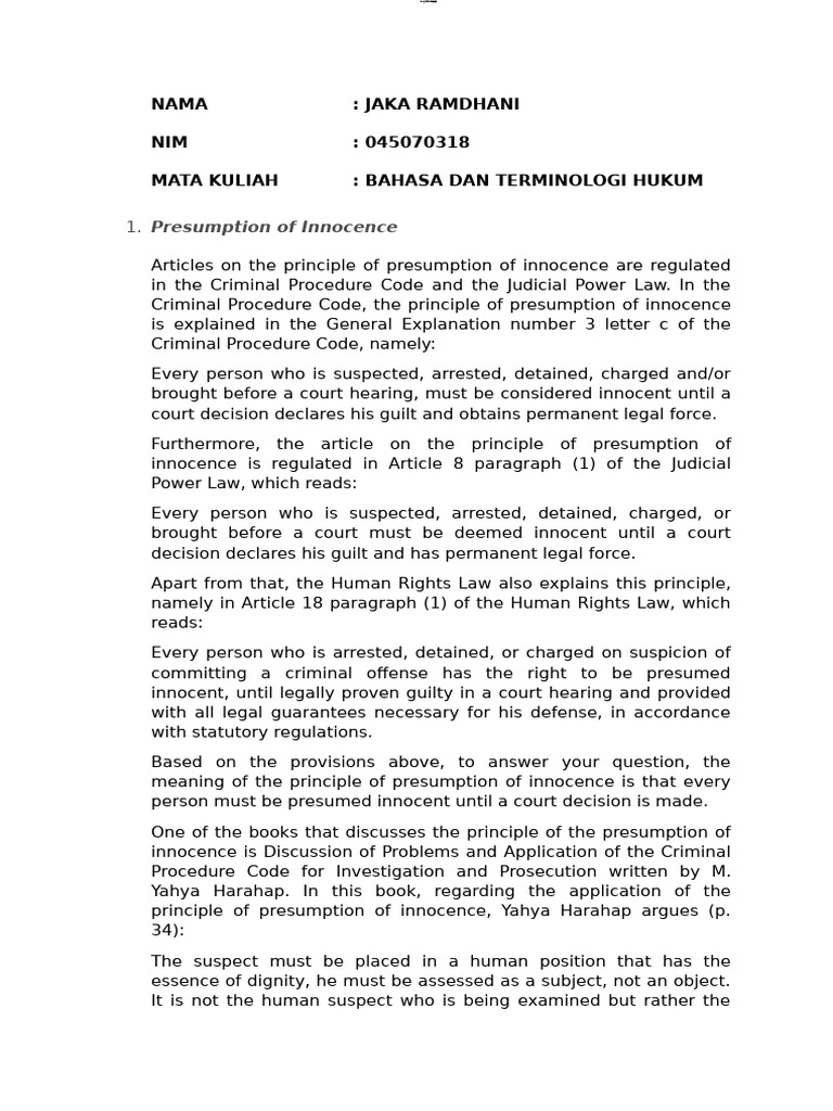Tugas 1 Bahasa Dan Terminologi Hukum | PDF | Contempt Of Court | Presumption Of Innocence