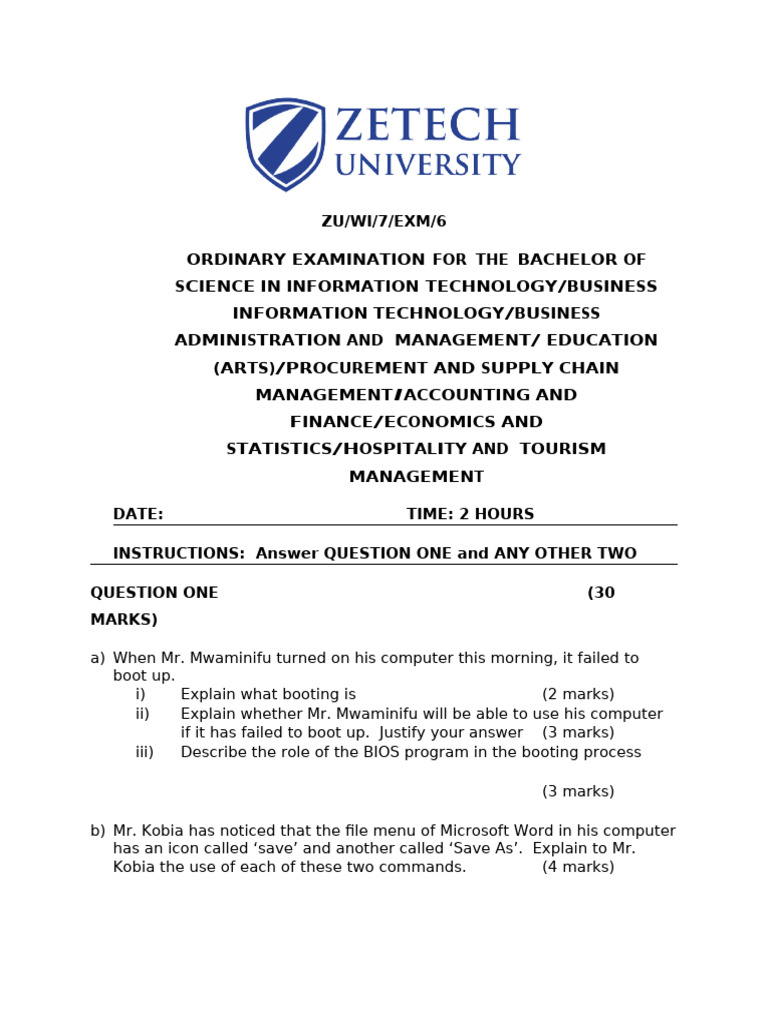 PAST PAPER - COMPUTER STUDIES - Copy3 | PDF | Booting | Formula