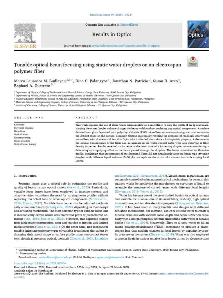 Marco Laurence M Budlayan Tunable Optical Beam | PDF | Optics | Optical ...