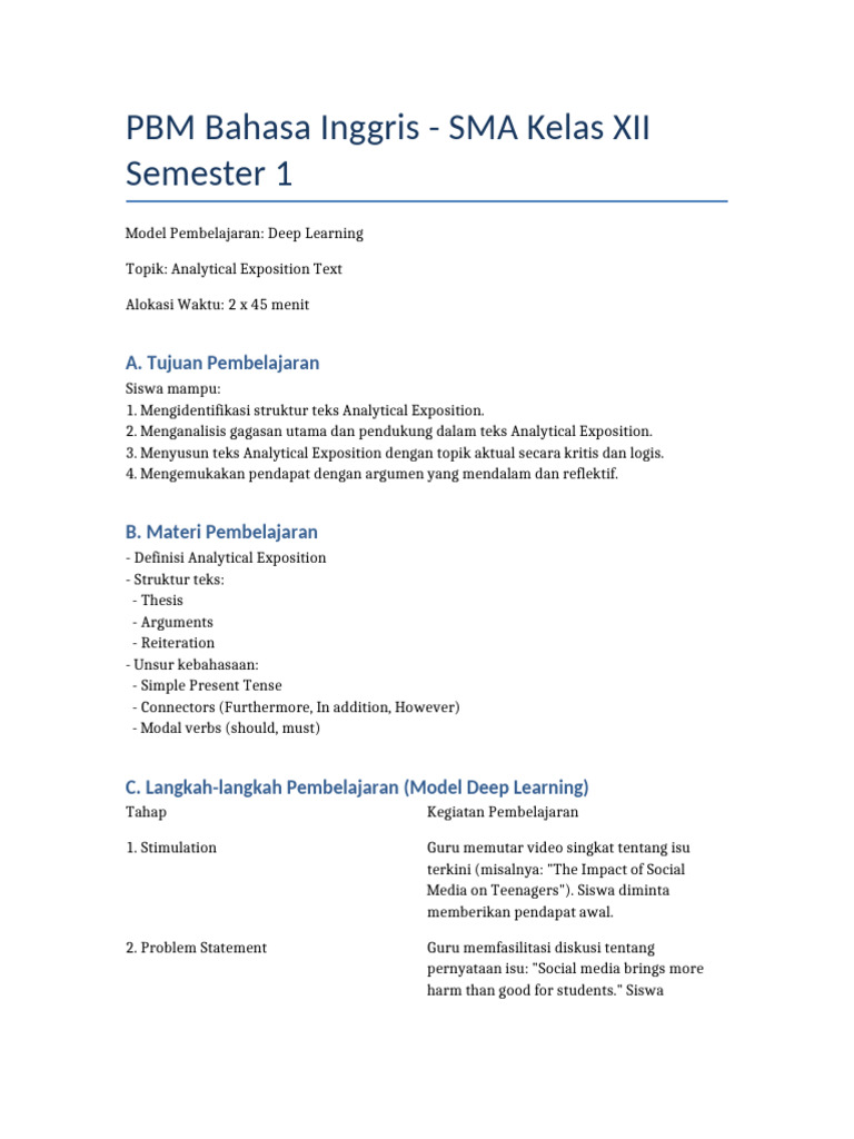 PBM Bahasa Inggris Kelas XII Deep Learning | PDF