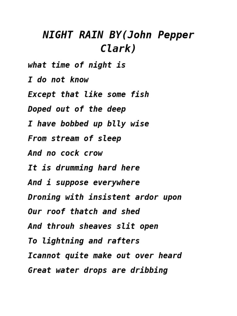 NIGHT RAIN BY (John Pepper Clark) | PDF