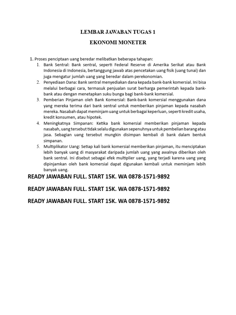 Lembar Jawaban Tugas 1 Eko Moneter | PDF