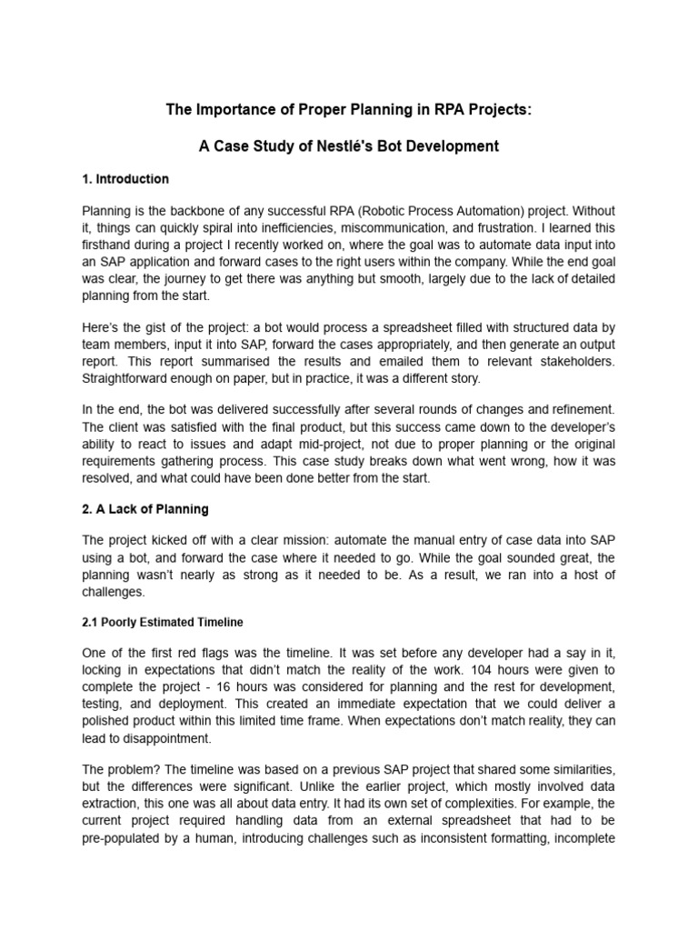 The Importance of Proper Planning in RPA Projects - A Case Study of Nestle's Bot Development ...