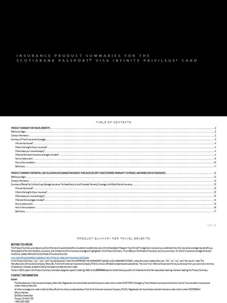 Scotiabank Passport Visa Infinite Insurance Summary | PDF | Insurance ...