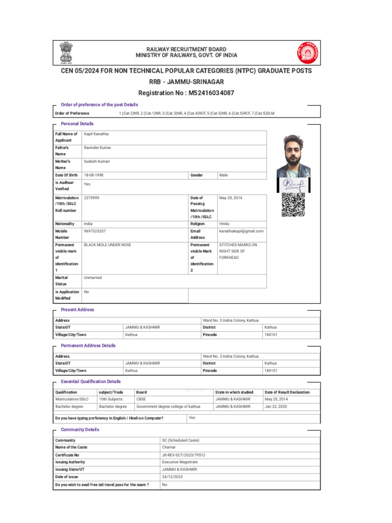 RRB NTPC Application 2024 | PDF