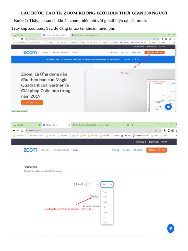 Các Bư C T o TK Zoom Không Gi I H N TH I Gian 300 Ngư I | PDF