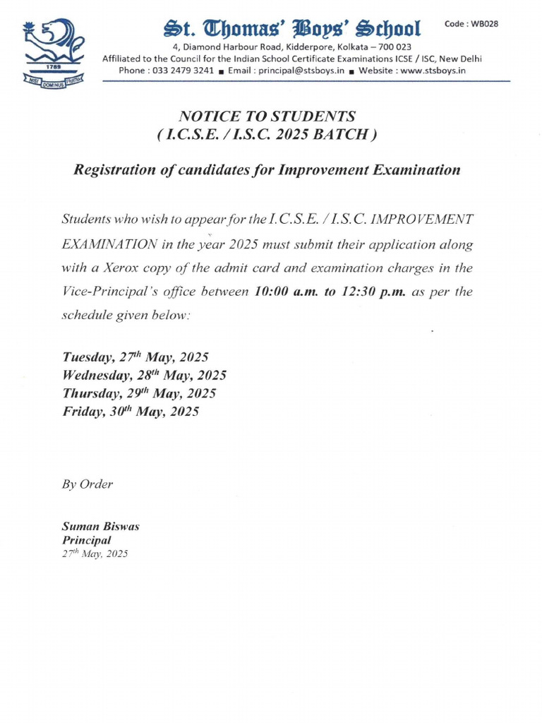 Icse-Isc 2025 Improvement Examination | PDF