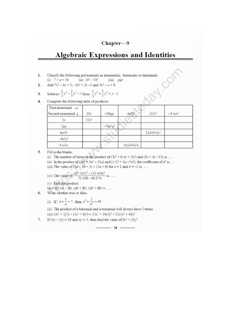 Algebraic Expressions | PDF