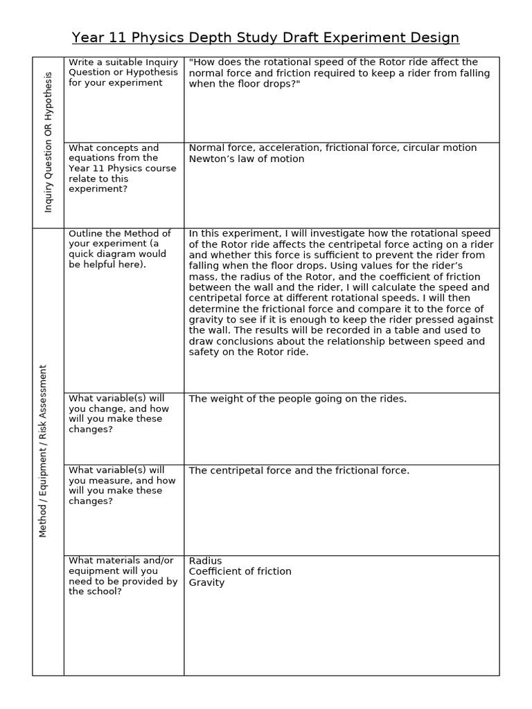 Year 11 Physics Depth Study Draft Experiment Design Submission | PDF ...