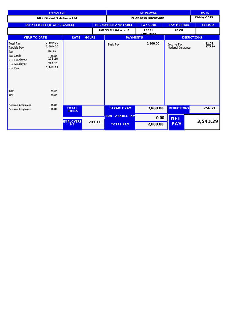 Employee Payslip For Apr-2025 For Abilash Dheravath | PDF