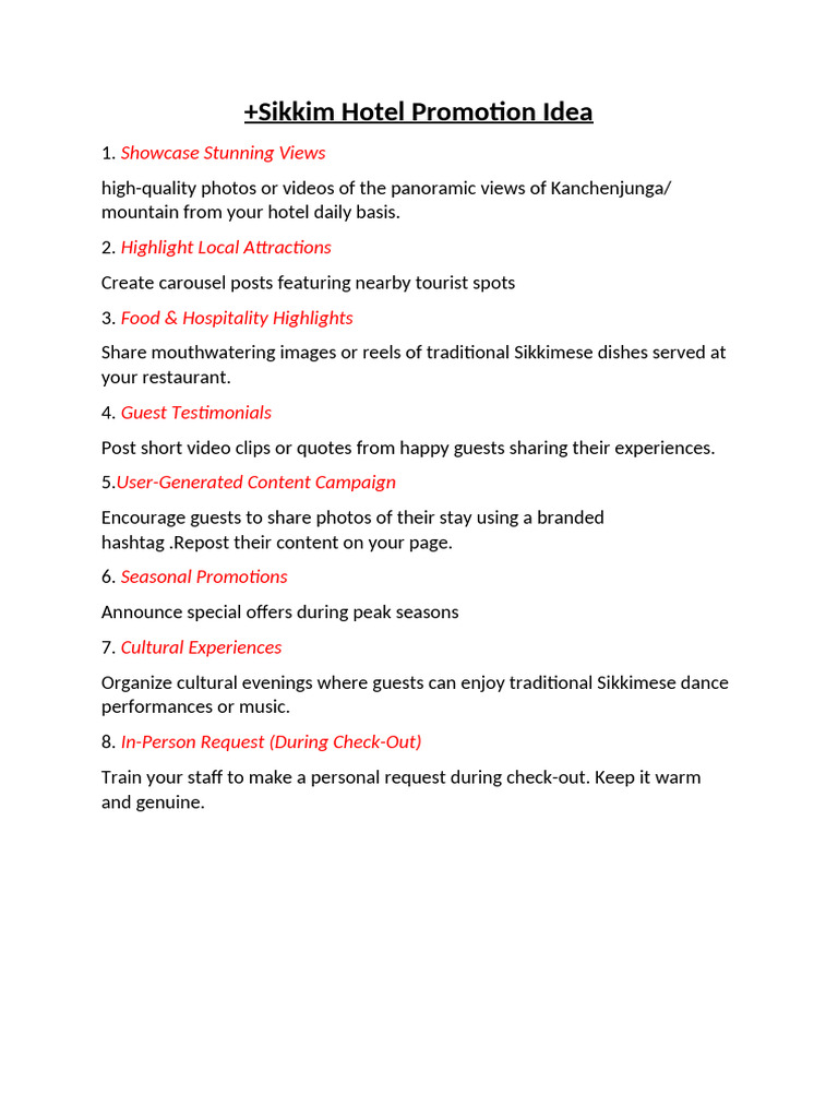 Sikkim Hotel Promotion Idea | PDF